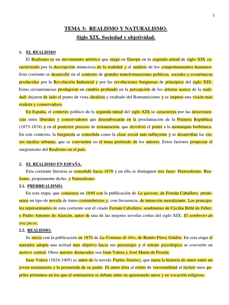 Tema 3. Realismo y Naturalismo | PDF | Realismo literario | Novelas