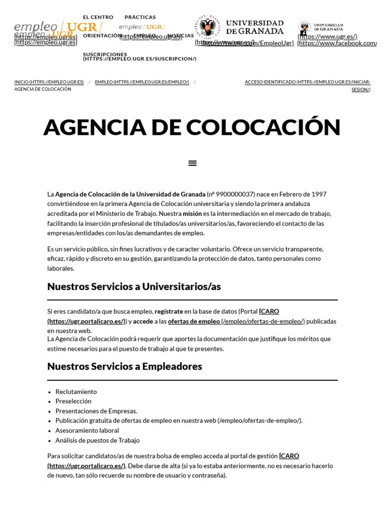 Agencia de Colocación UGR: Empleo y Prácticas | PDF | Informática