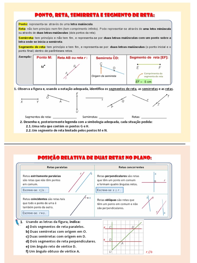 Reta, Semirreta, Segmento de Reta - Resumo PDF | PDF
