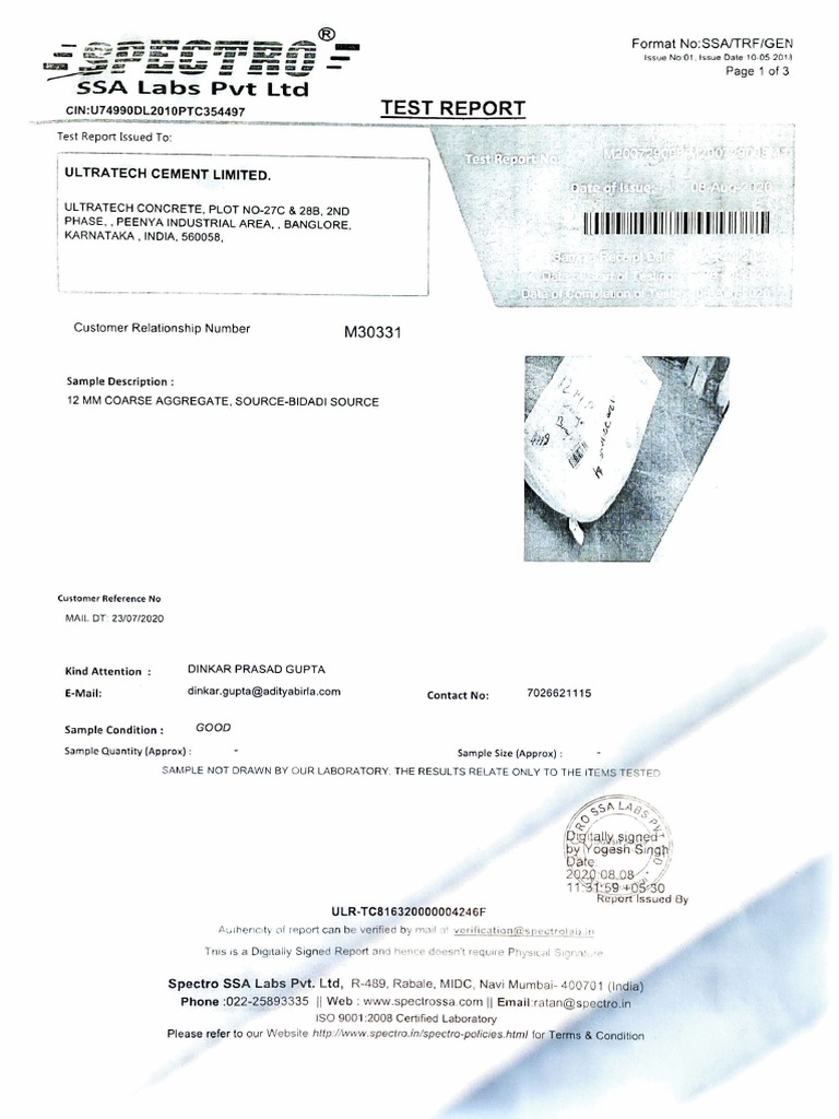 12 MM Aggregate Third Party Test Report PDF | PDF | Nature | Chemical ...