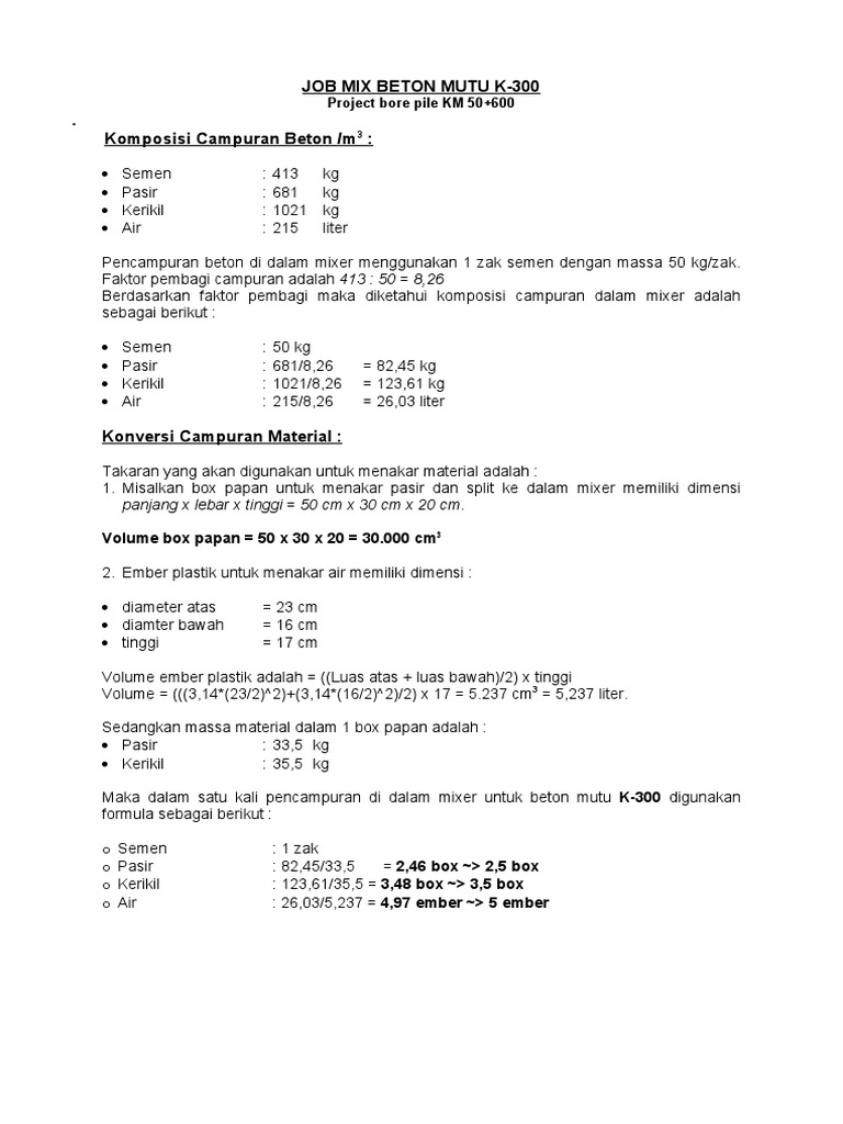 Job Mix Beton Mutu K-300 | PDF