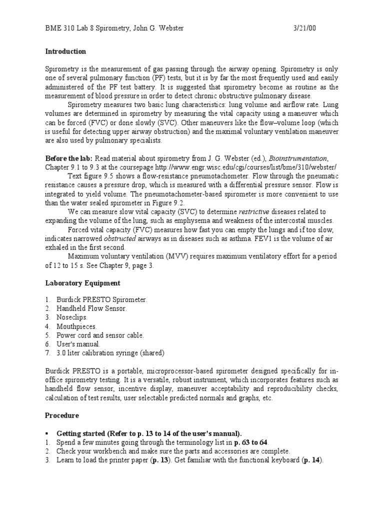 Lab08 Spirometry | PDF | Clinical Medicine | Pulmonology