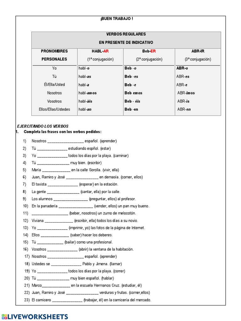 Ficha Del Trabajo Nº1 - Presente Del Indicativo | PDF