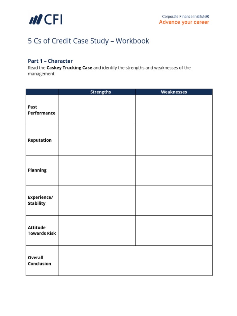 5 Cs of Credit - Case Study Workbook | Download Free PDF | Leverage (Finance) | Credit