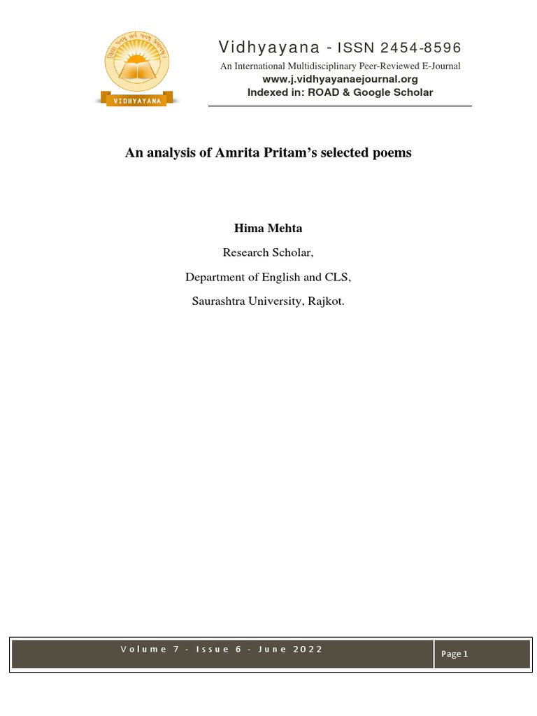 An+analysis+of+Amrita+Pritam’s+selected+poems.pdf | PDF | Partition Of ...