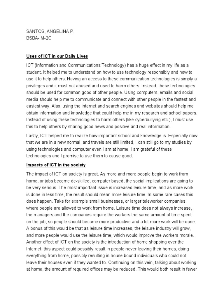 Uses of ICT in Our Daily Lives | PDF | Information Technology ...