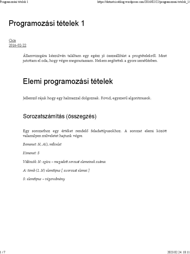 Programozási Tételek 1 | PDF
