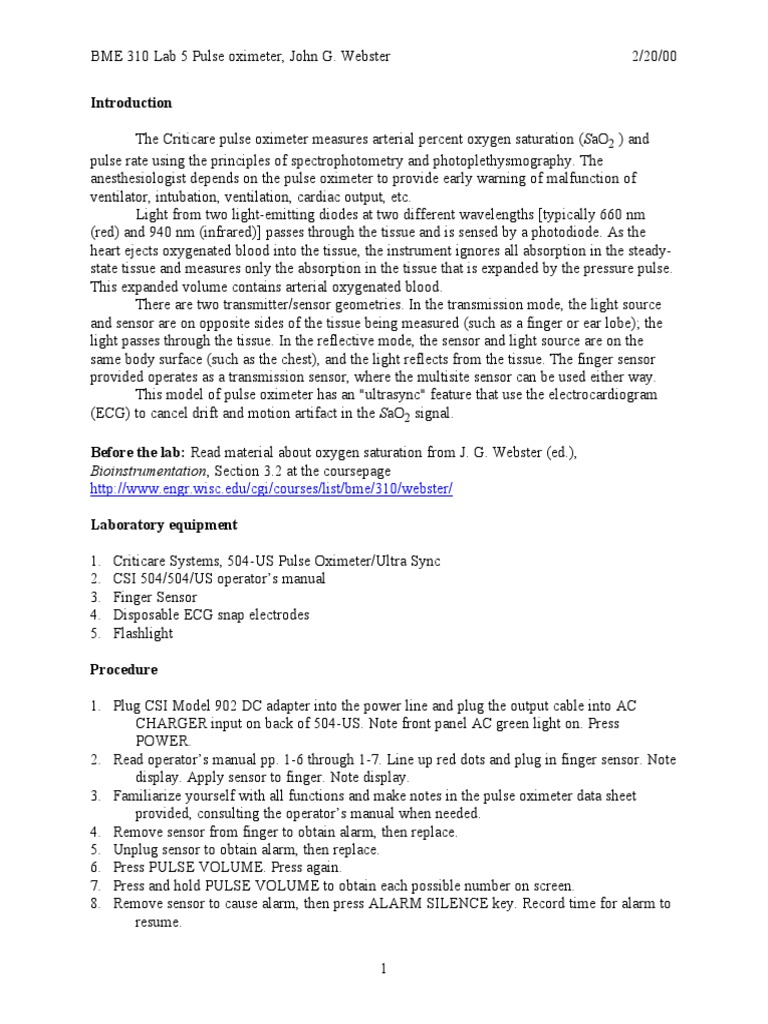 Lab05.Pulse Oximeter | PDF | Equipment