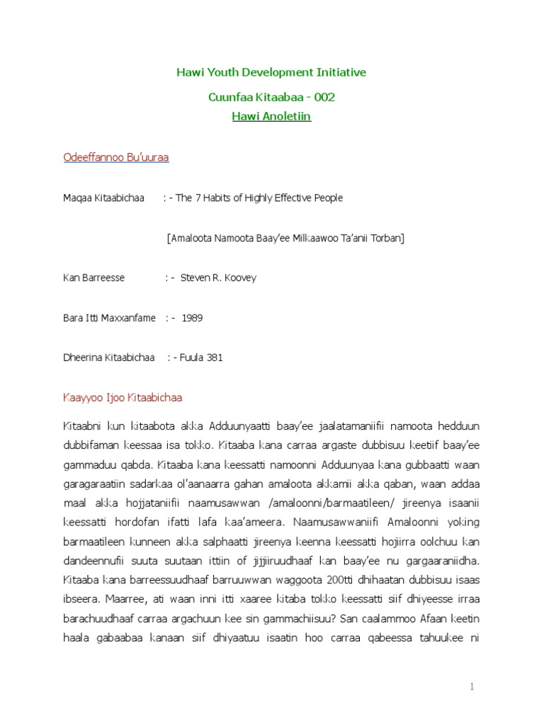 Amaloota Namoota Baay'ee Milkaawoo Ta'anii Torban) PDF | PDF