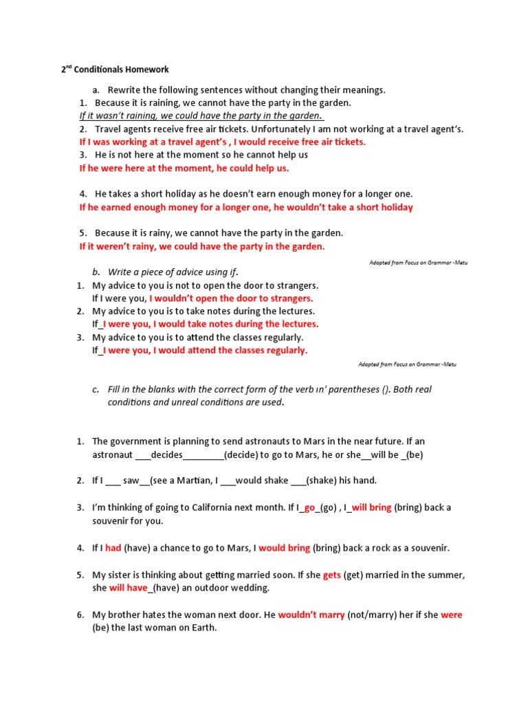2nd Conditionals Homework | PDF