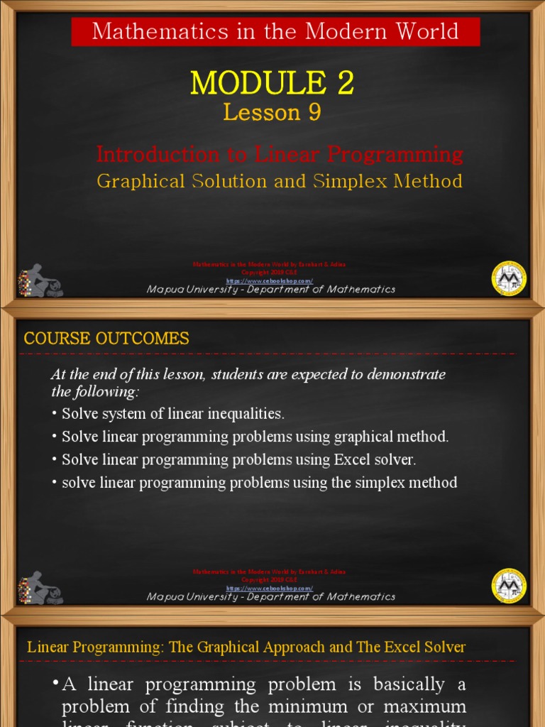 Module 2 Lesson 9 Linear Programming Pdf Linear Programming 9318