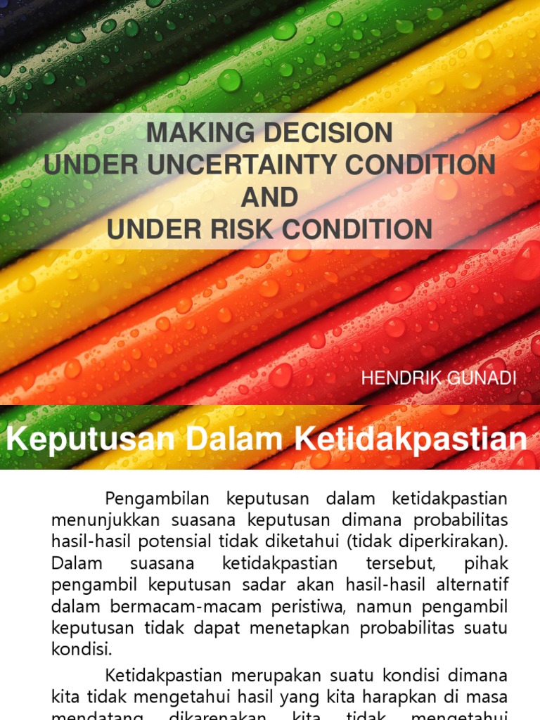 Making Decision Under Uncertainty and Risk Condition | PDF