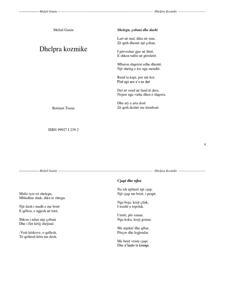 Dhelpra Kozmike (Botuar) | PDF
