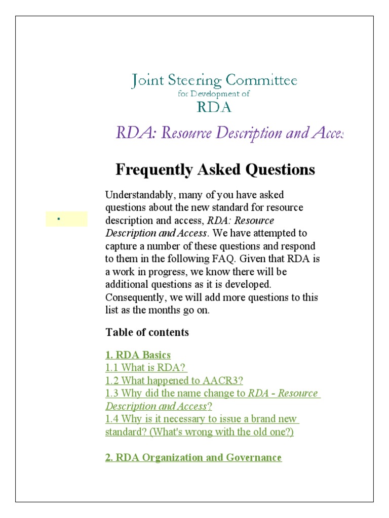 Frequently Asked Questions RDA | PDF | Metadata | Library Science