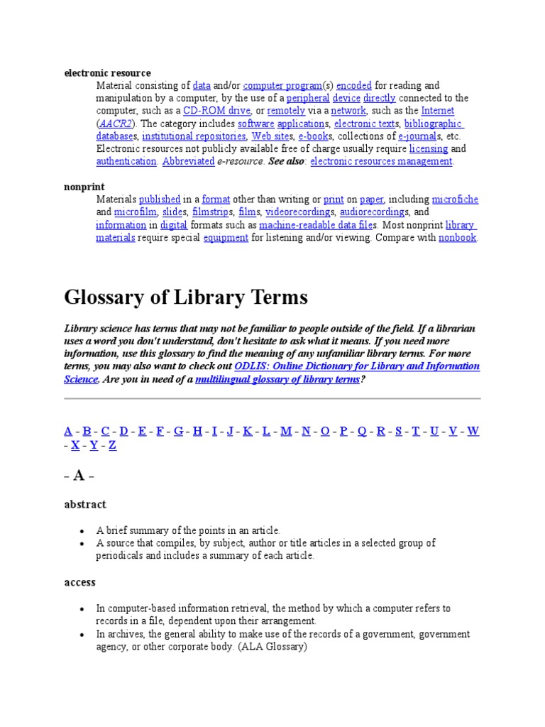 Glossary Terms of Library | PDF | Libraries | Microform