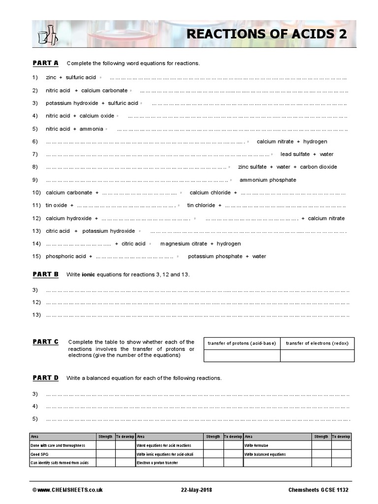 Reactions-of-acids-2 worksheet | PDF | Acid | Oxide