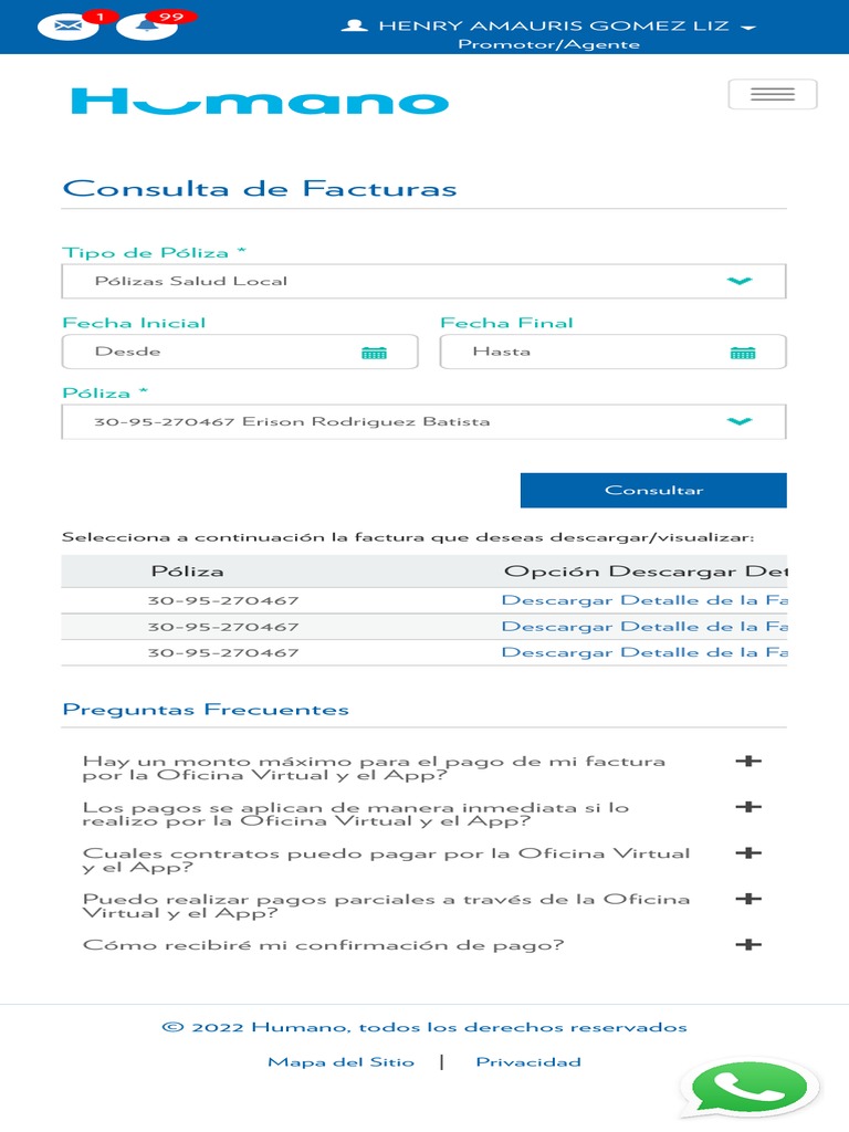 Oficina Virtual Humano - ConsultarFacturas PDF | PDF