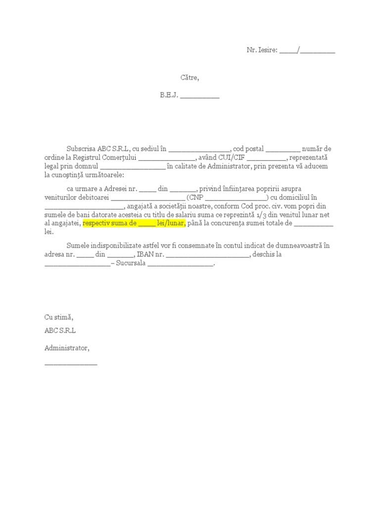 Model Raspuns Executor - Poprire Salariu | PDF