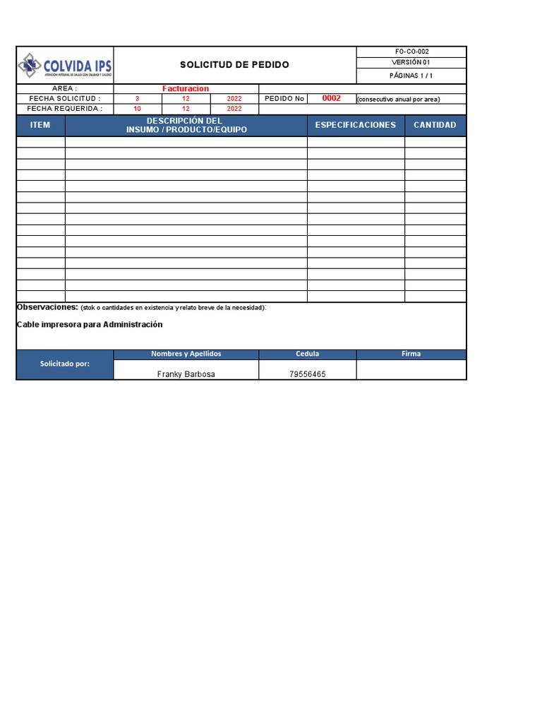 Formato de Pedido | PDF