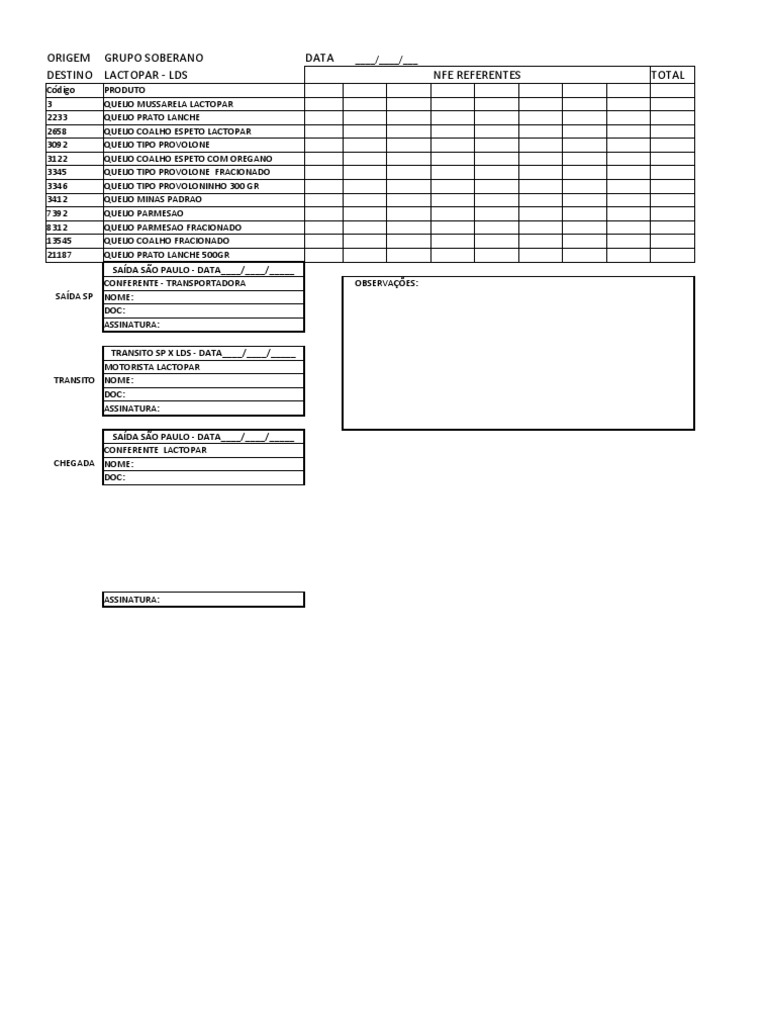 Modelo de Romaneio | PDF