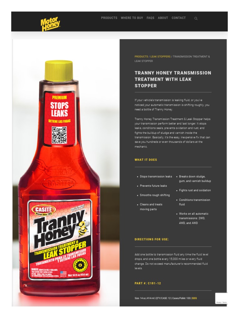 Tranny Honey Transmission Treatment With Leak Stopper - Motor Honey ...