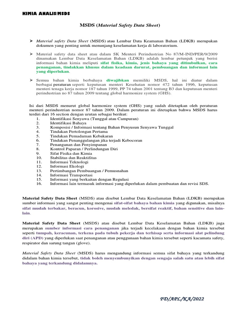 MSDS 1 | PDF | Kesehatan Holistik | Sains & Matematika