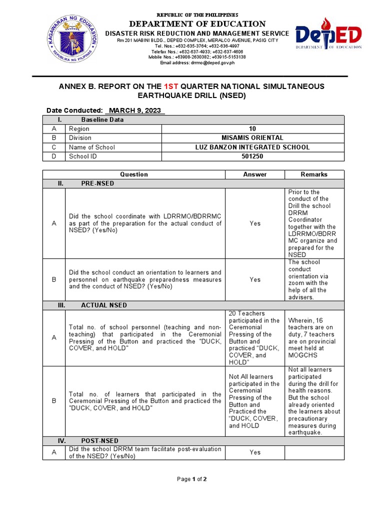 2023 National Earthquake Drill Report | PDF | Emergency Management