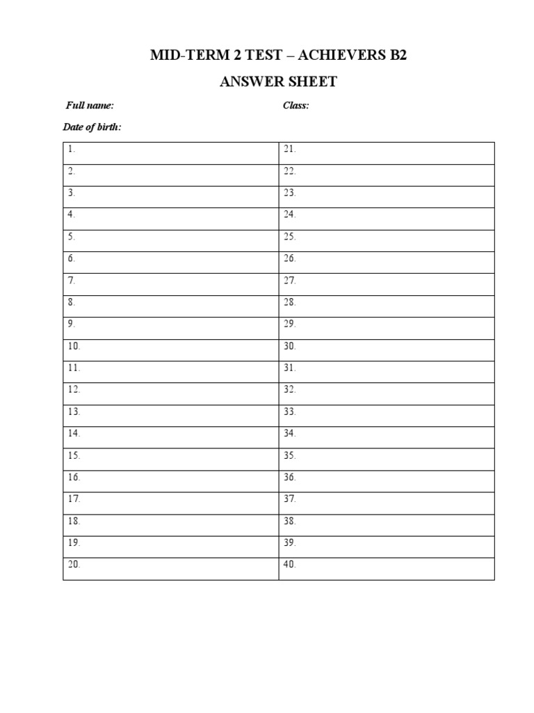 LTV - B2 - Midterm 2 - Answer Sheet | PDF