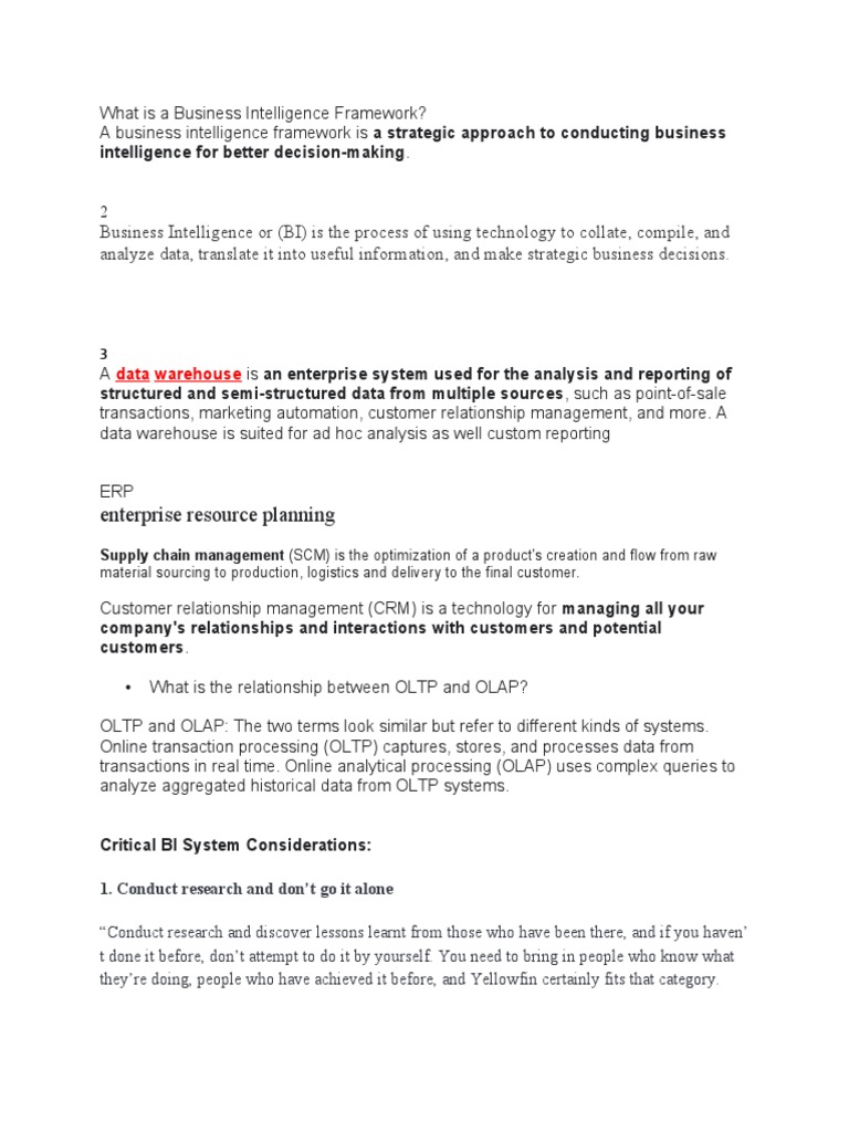 What Is A Business Intelligence Framework | PDF | Business Intelligence | Data Warehouse