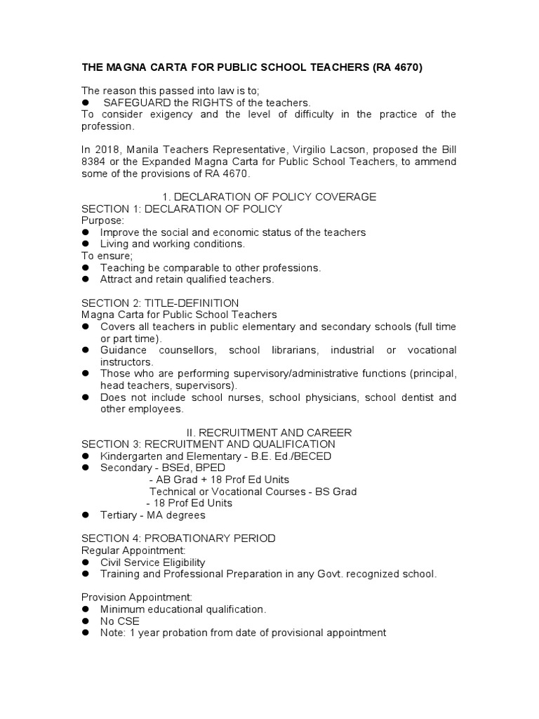 Summary - Magna Carta For PST | PDF | Cost Of Living | Teachers