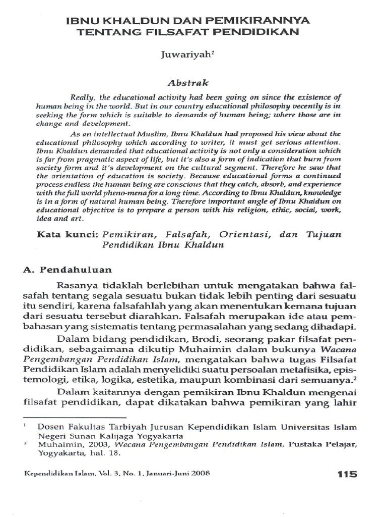 Juwariyah Ibnu Khaldun Dan Pemikirannya Tentang Filsafat Pendidikan PDF | PDF