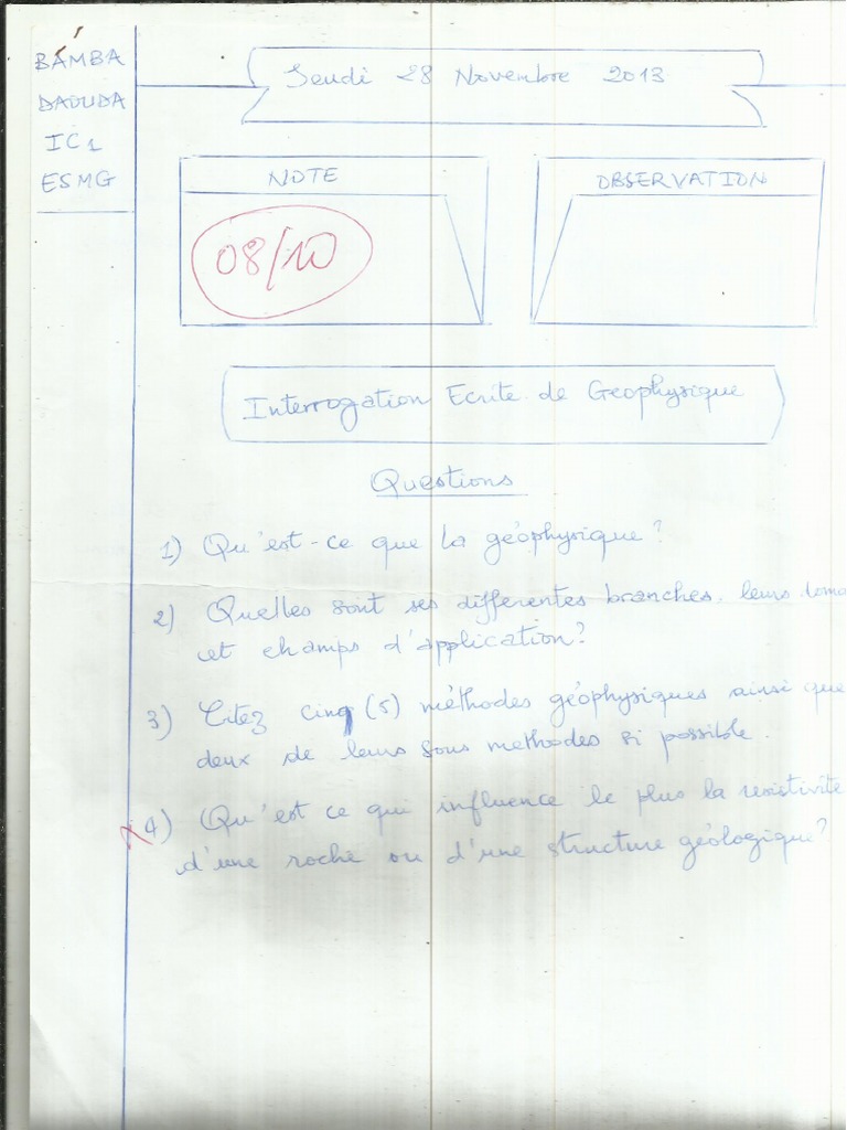 BAMBA Daouda IC1 Questions de Cours PDF | PDF