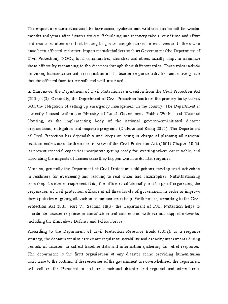 Identify Key Actors in Disaster Response and Recovery in Zimbabwe and ...