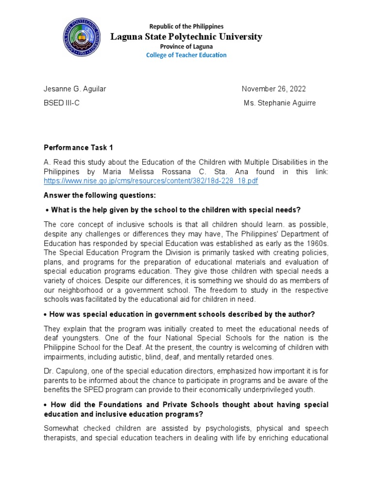 Prof Ed 8 - Module 3 - Aguilar Jesanne G | PDF | Special Education ...