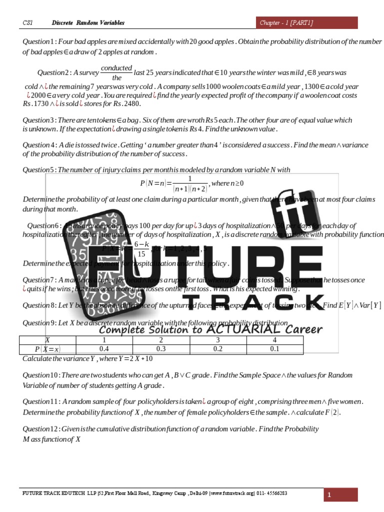 CS1.1 Discrete RV | PDF | Probability Distribution | Random Variable
