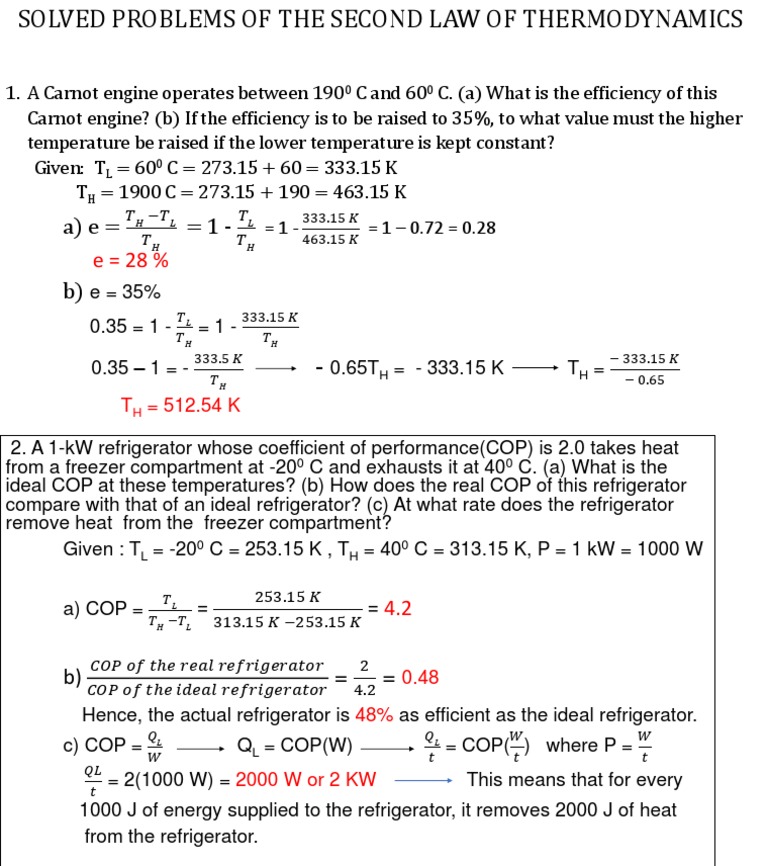 Second Law of Thermodynamics Problems | PDF