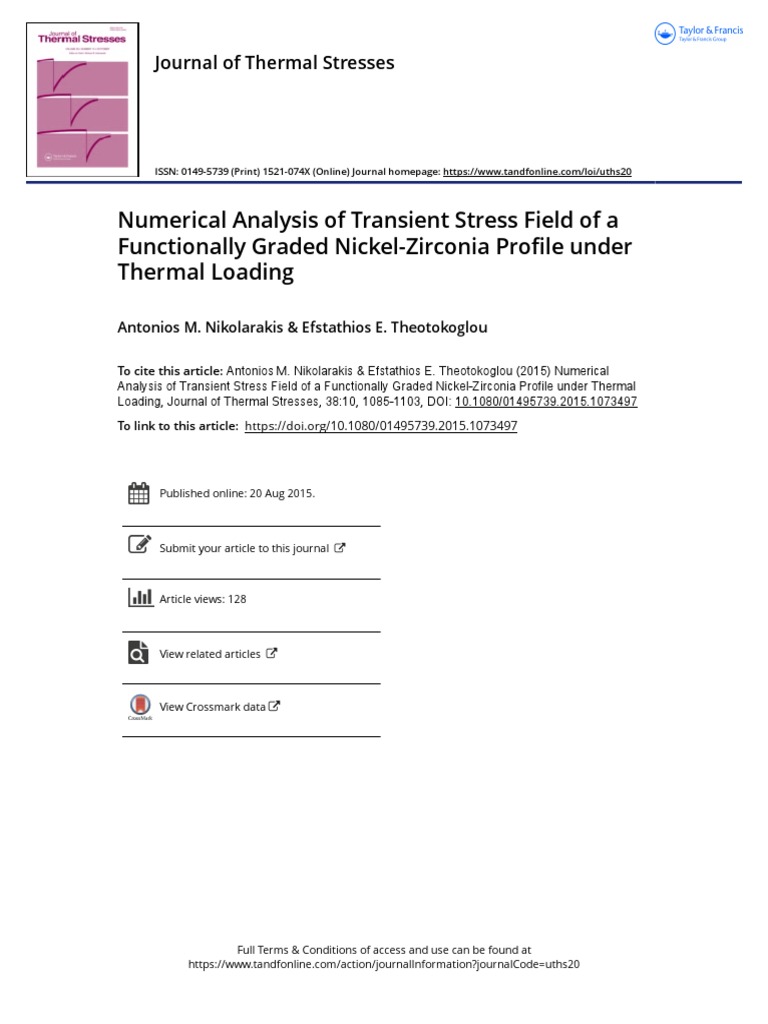 Numerical Analysis Of Transient Stress Field Of A Functionally Graded Nickel Zirconia Profile