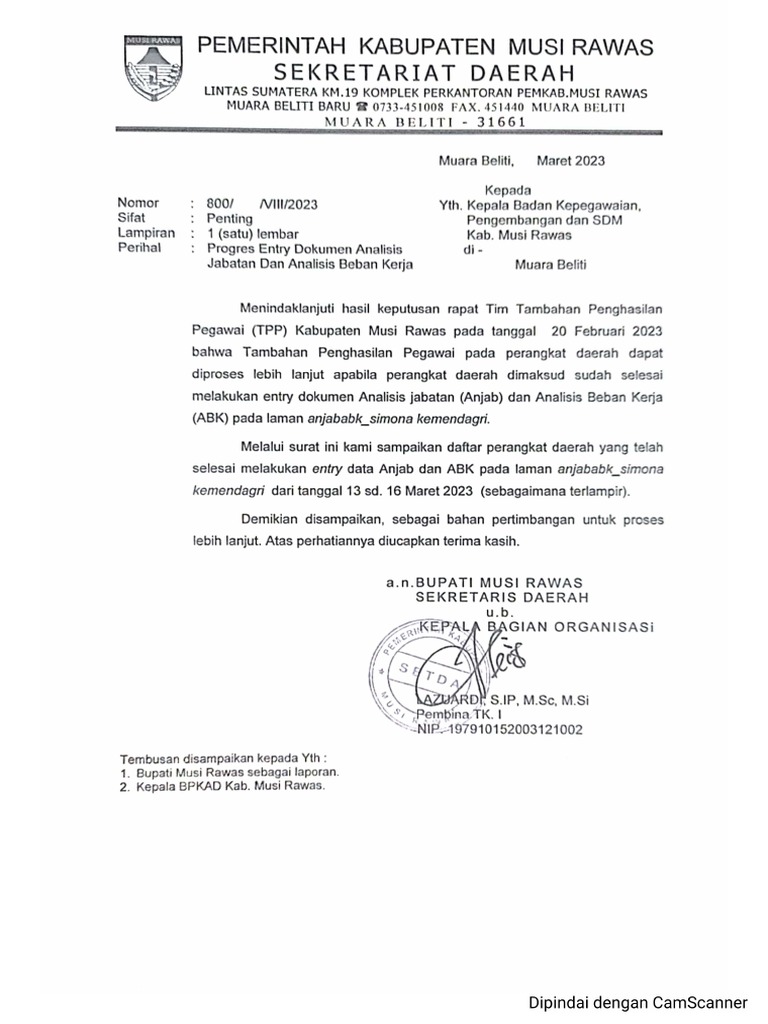 Surat Final Progres Anjab | PDF