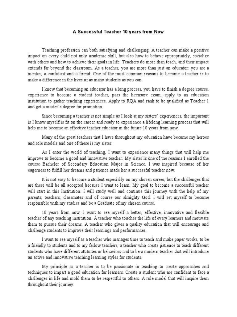 A Successful Teacher 10 Years From Now | PDF | Teachers | Learning