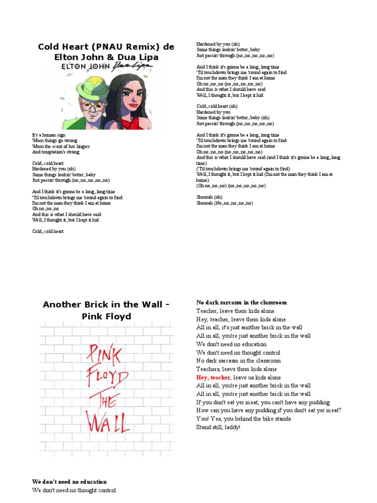 Lyrics Cold Heath and Pink Floyd | PDF | Singles | Music Industry