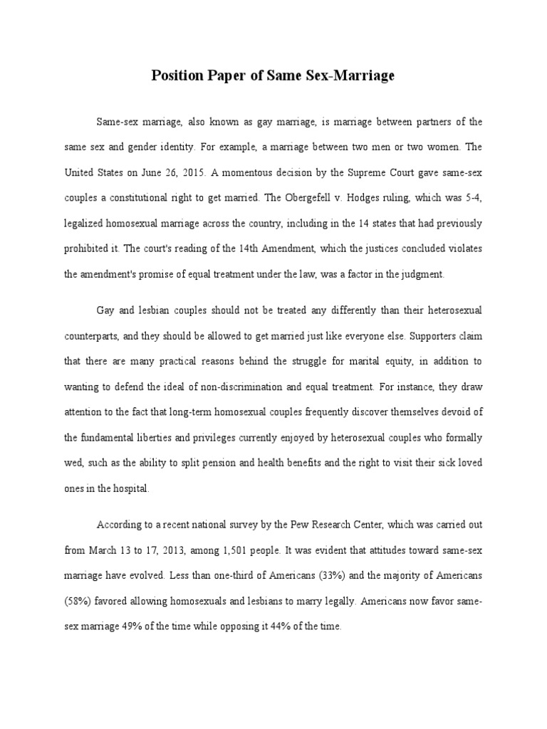 Position Paper of Same Sex | PDF | Same Sex Marriage | Homosexuality