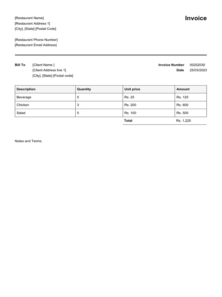 Dhaba Food Bill Invoice Format | PDF