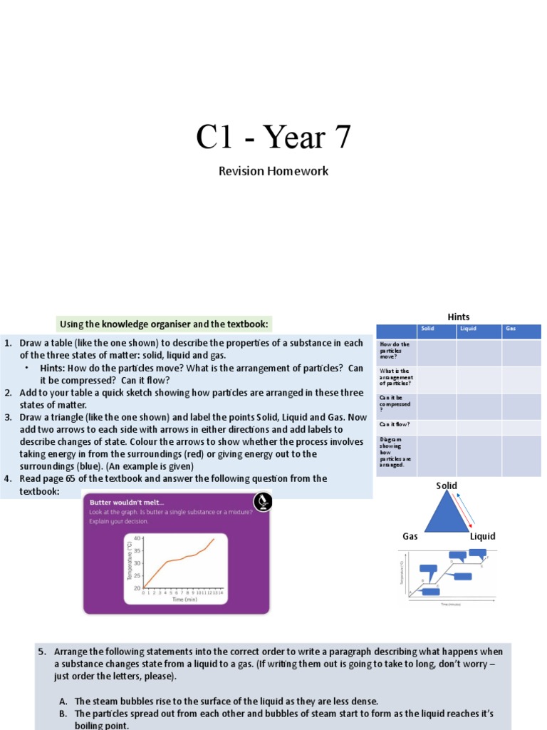 C1 - Year 7 - Revision Homework | PDF | Gases | Liquids