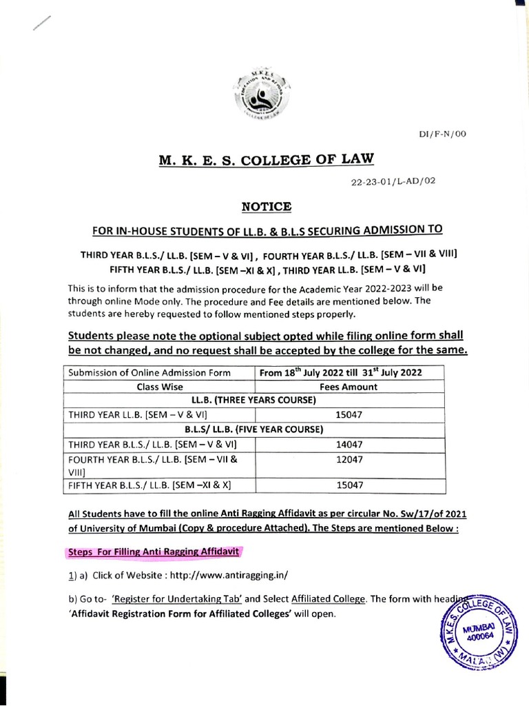 Notice For Admission 2022-23 | PDF
