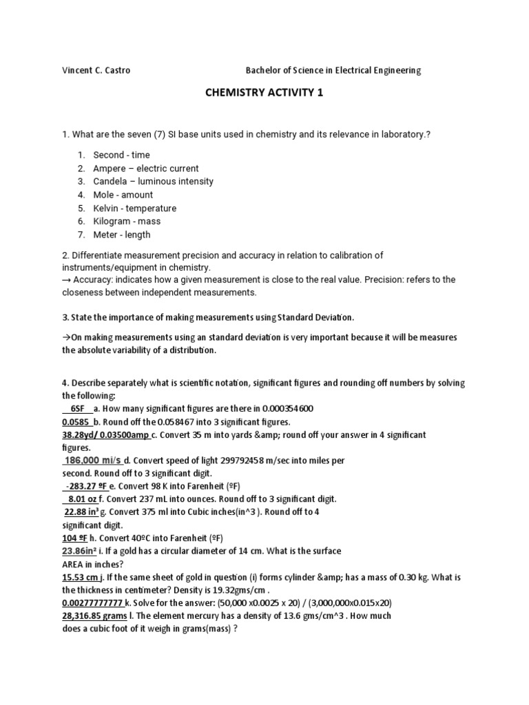 Chemistry Activity1 | PDF | Measurement | Significant Figures
