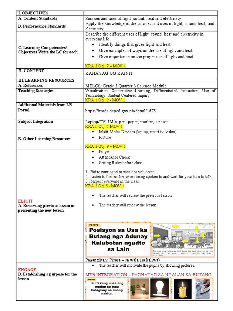 Q3 W4 Kahayag Ug Kainit LP | PDF | Teachers | Learning
