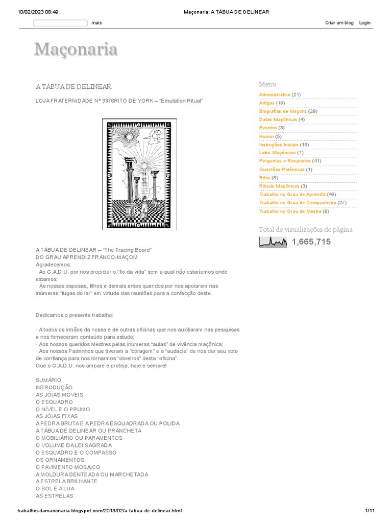 Maçonaria - A TÁBUA DE DELINEAR PDF | PDF | Loja Maçônica | Maçonaria
