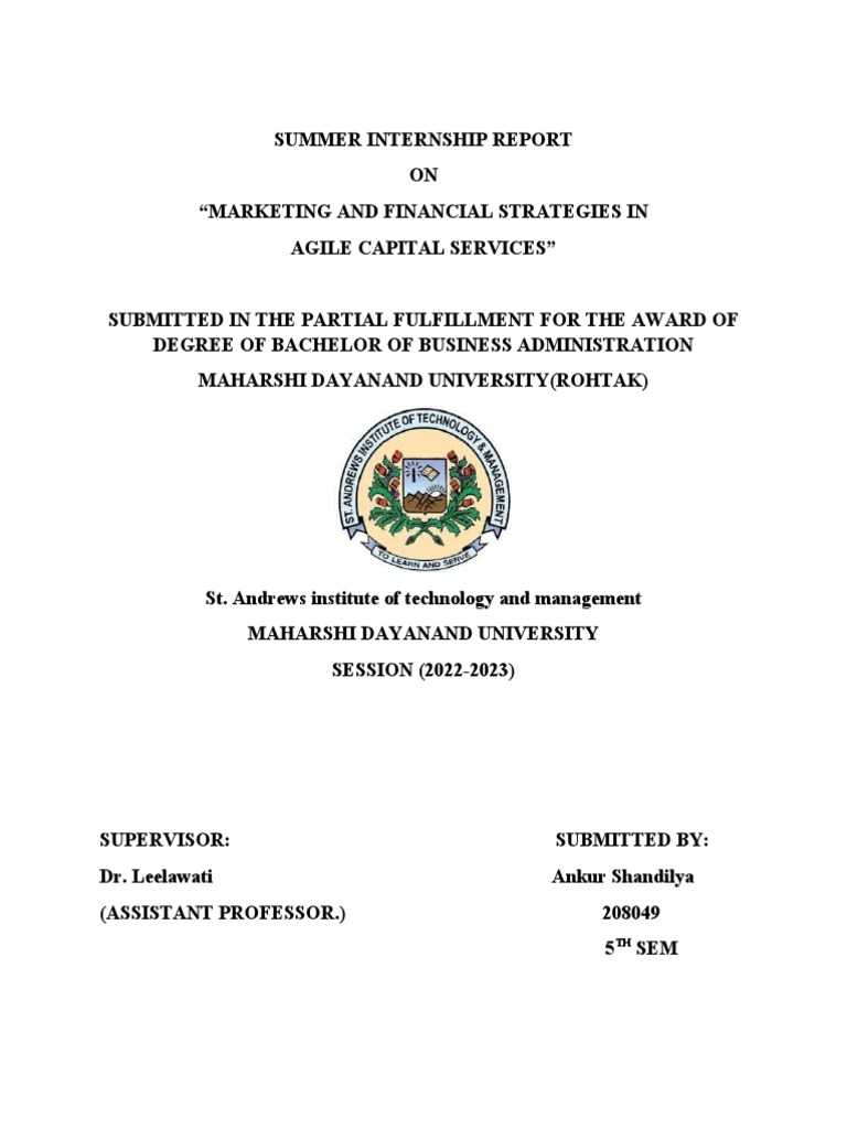 Agile Capital Services Internship Report | PDF | Sales | Employment