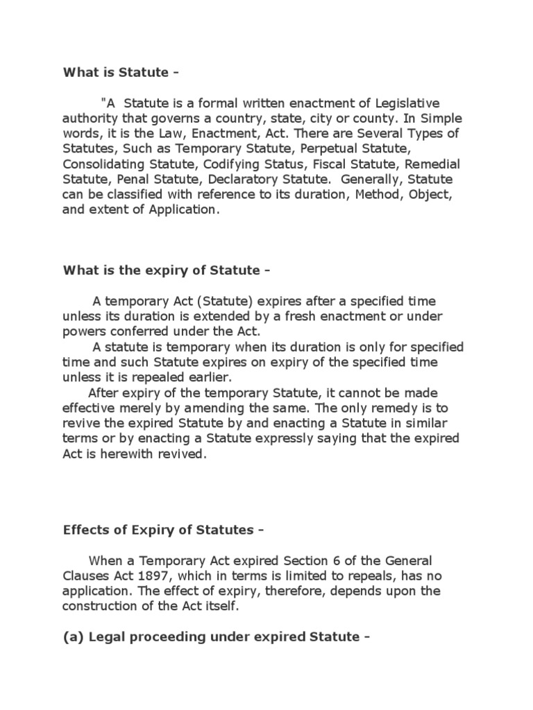 Effect of Expiry of Temporary Statutes | PDF | Repeal | Statute