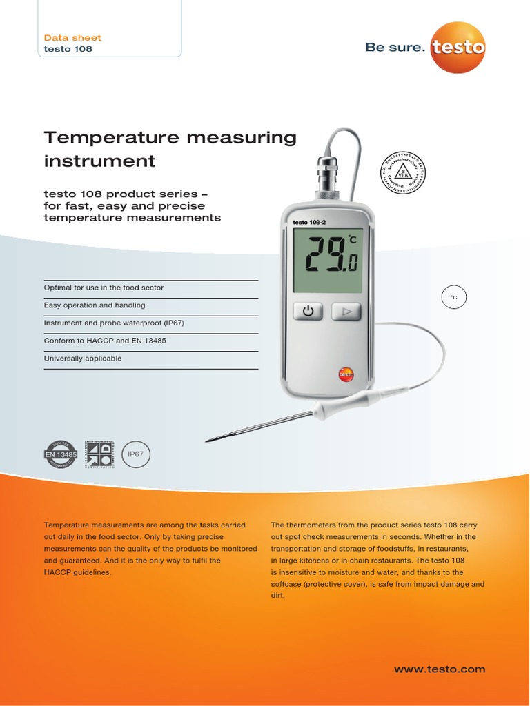 Testo 108 Data Sheet | PDF | Thermocouple | Metrology